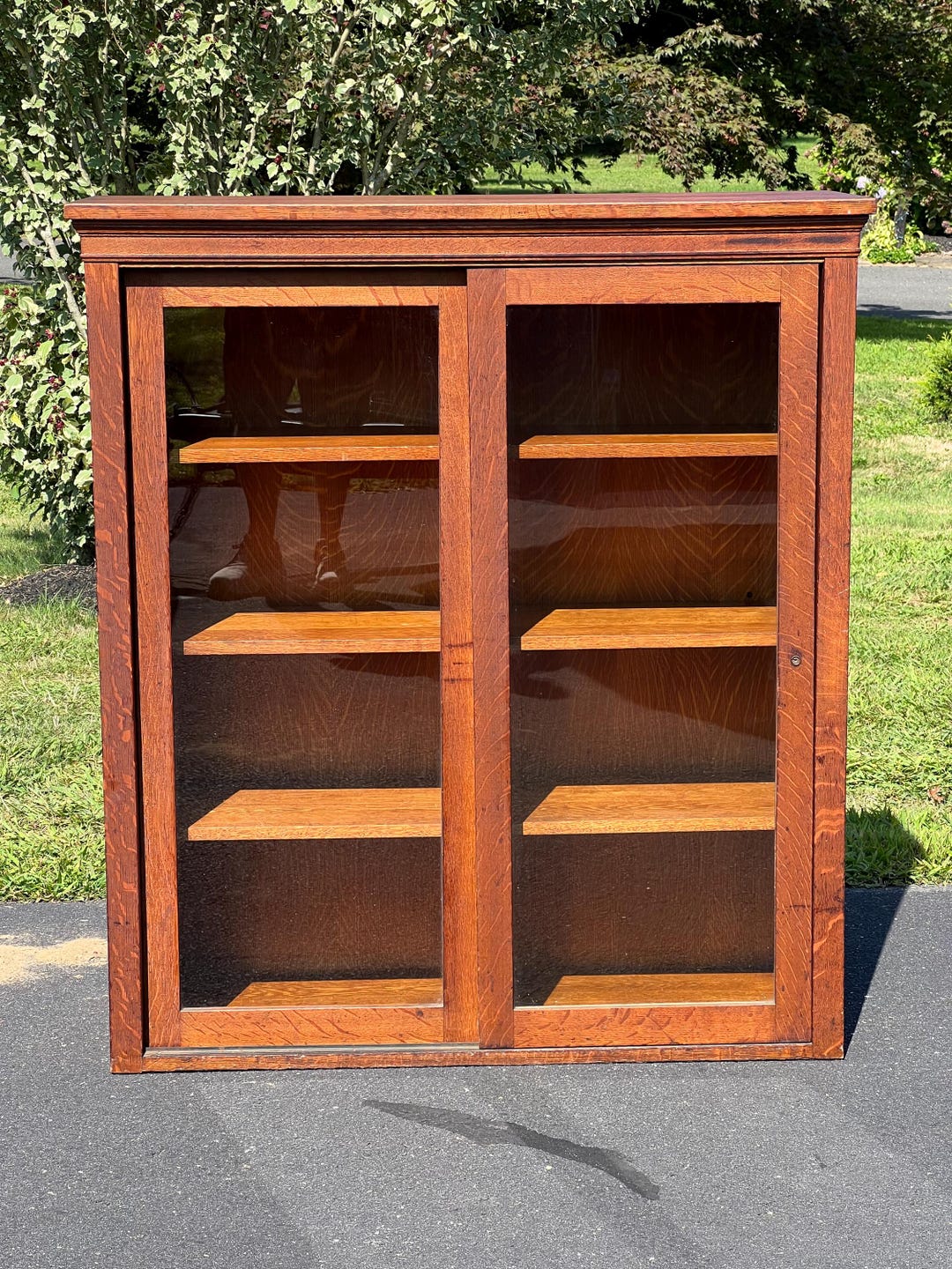 Antique Tiger Oak Glass Door Bookcase C. 1920 - Etsy