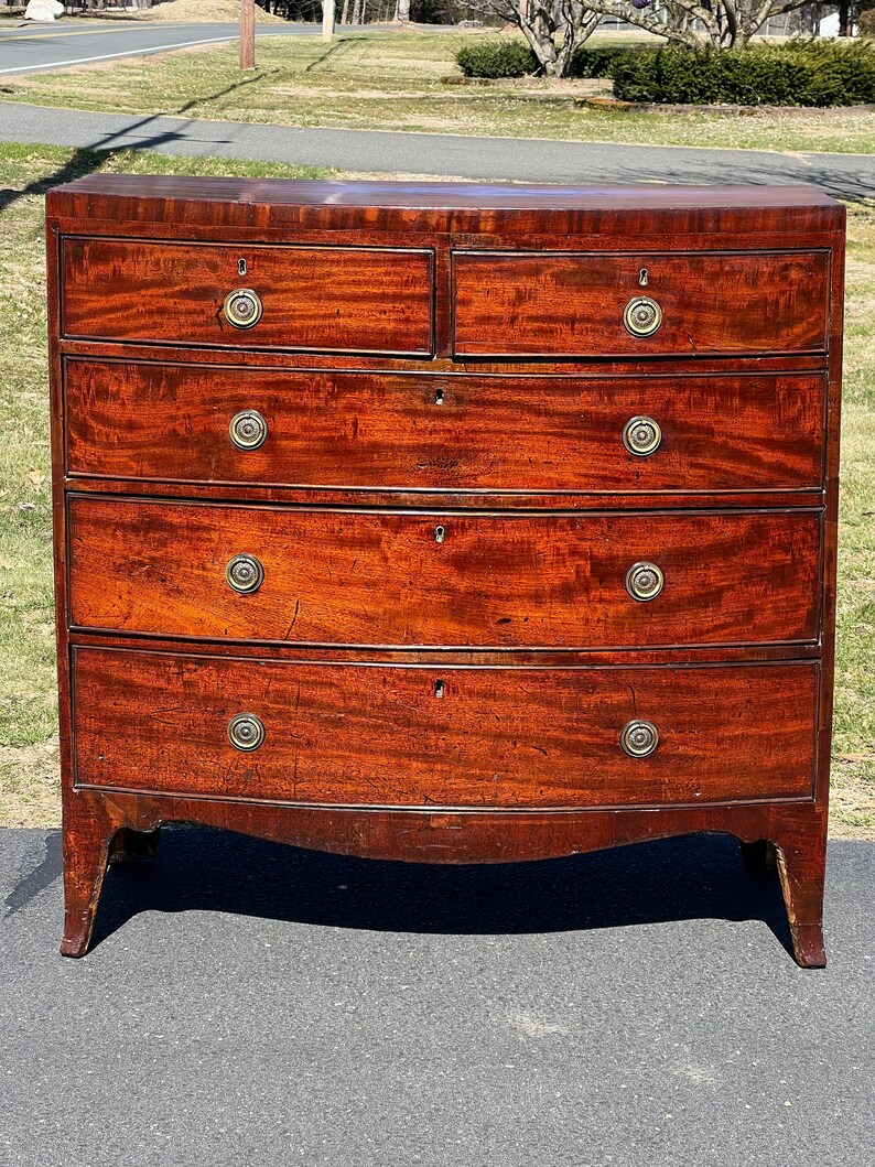 Colonial American Made Georgian Mahogany Bow Front Two Over Three Chest ...