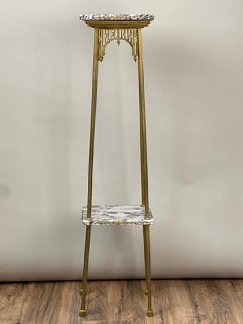 Vintage Early 20th Century Louis XV Two Tier Brass and Marble Plant ...