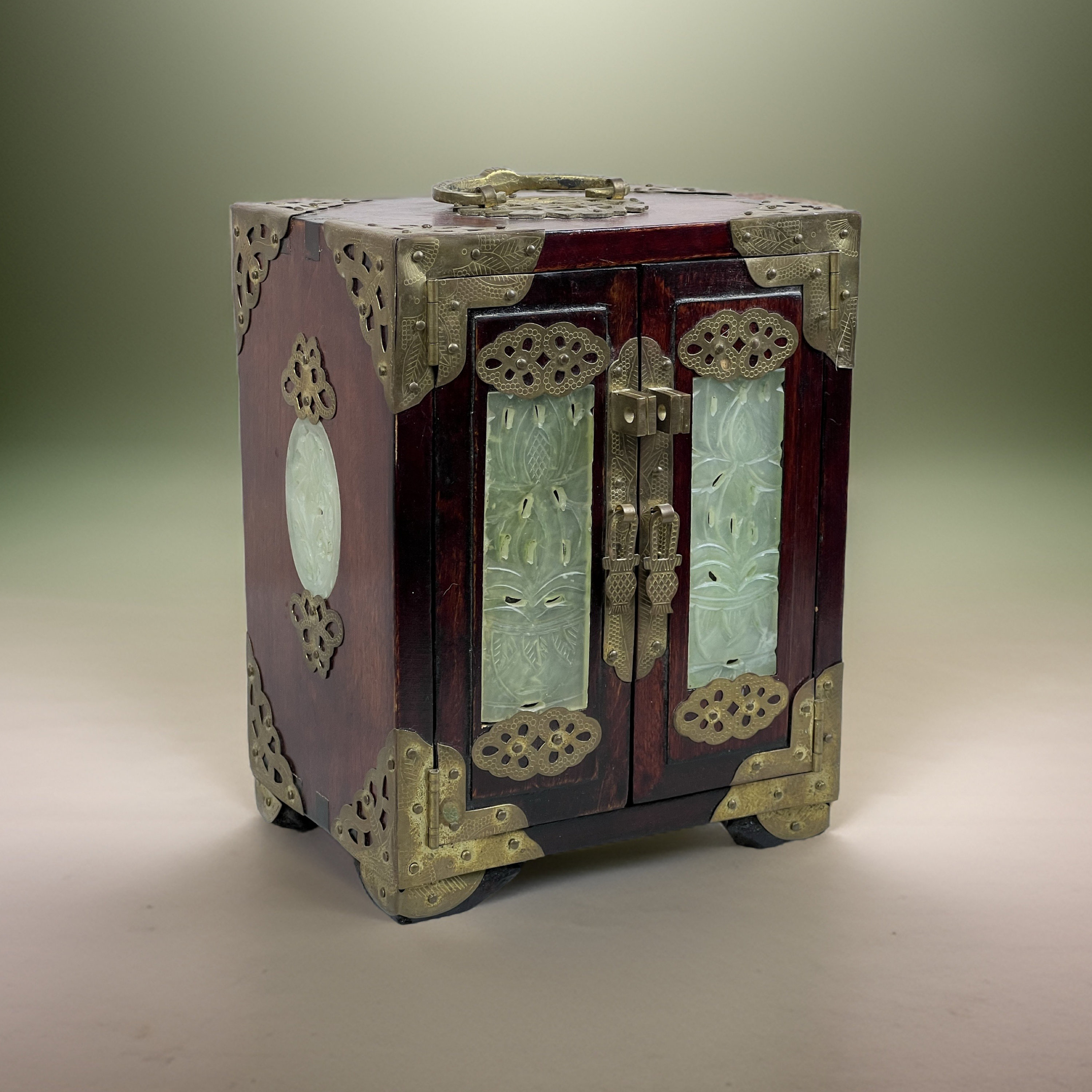 Vintage Asian Rosewood and Jade Diminutive Three Drawer Jewelry Box ...
