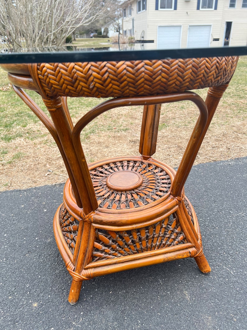 Vintage Rattan Glass Top End Table - Etsy