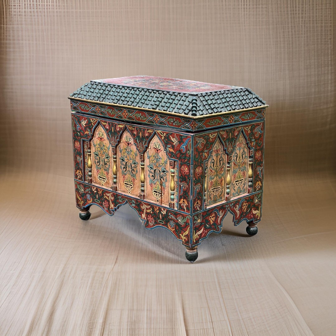 Vintage Paint Decorated Moroccan Dowry Chest - Etsy