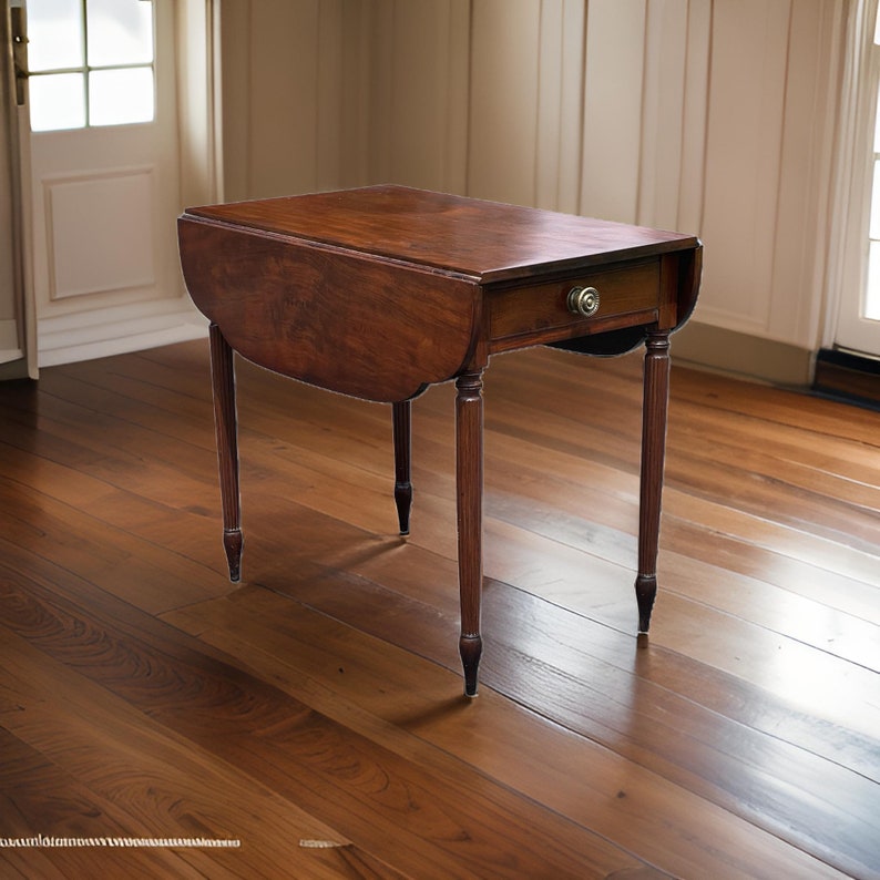 Antique American Federal Period Mahogany One Drawer Drop Leaf Table C ...