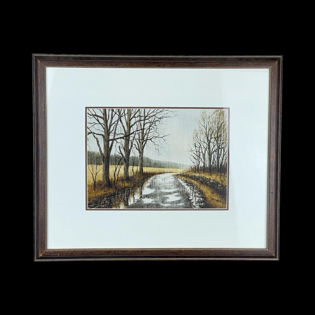 Heavy Rain Framed Watercolor by Bill Ely 1990 - Etsy