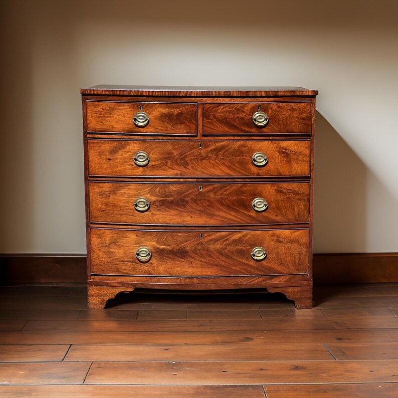 Colonial American Made Georgian Mahogany Bow Front Two Over Three Chest ...
