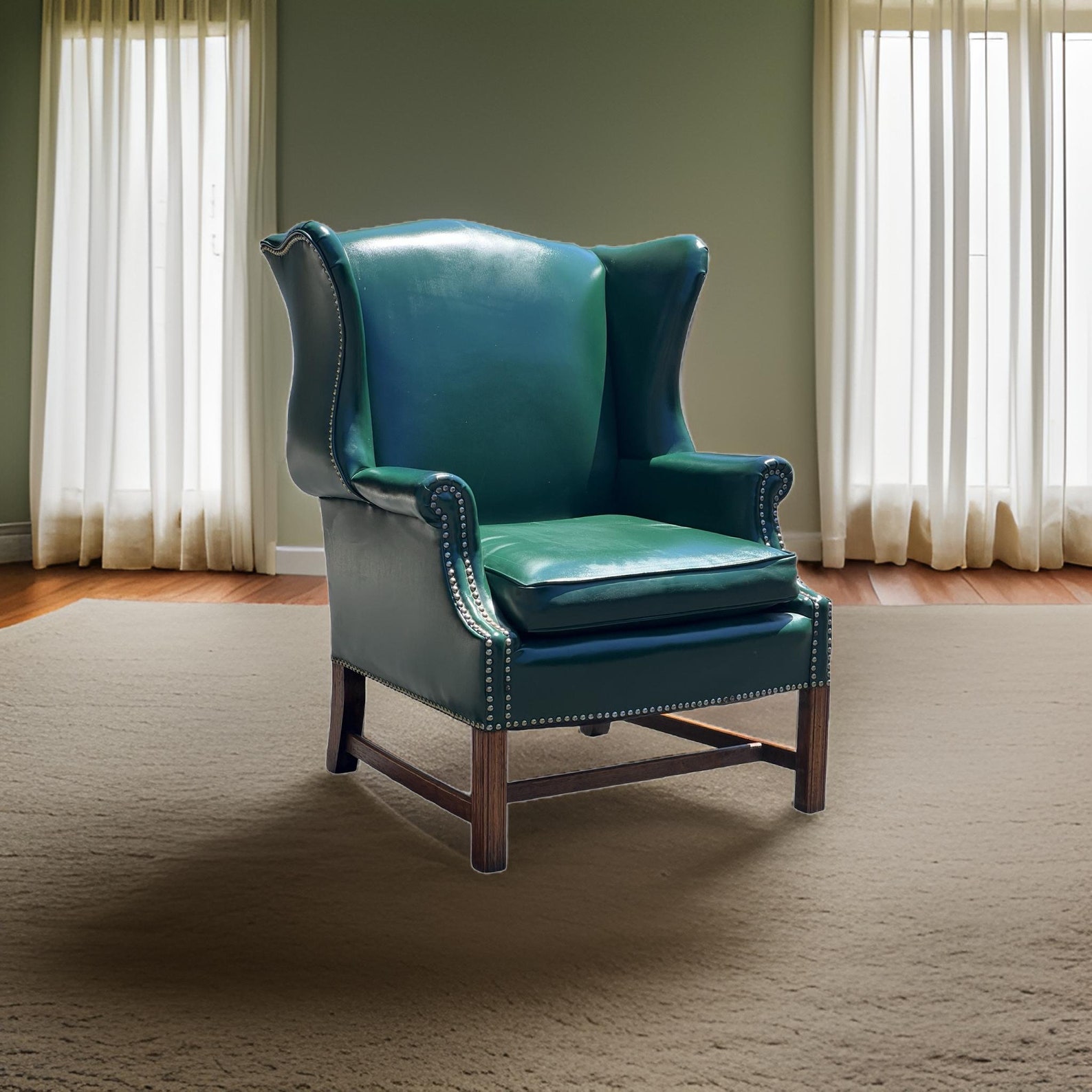 Vintage Chippendale Style Green Wingback Living Room Chair - Etsy