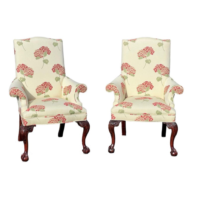 Vintage Pair of Hydrangea Chippendale Style Parlor Chairs - Etsy