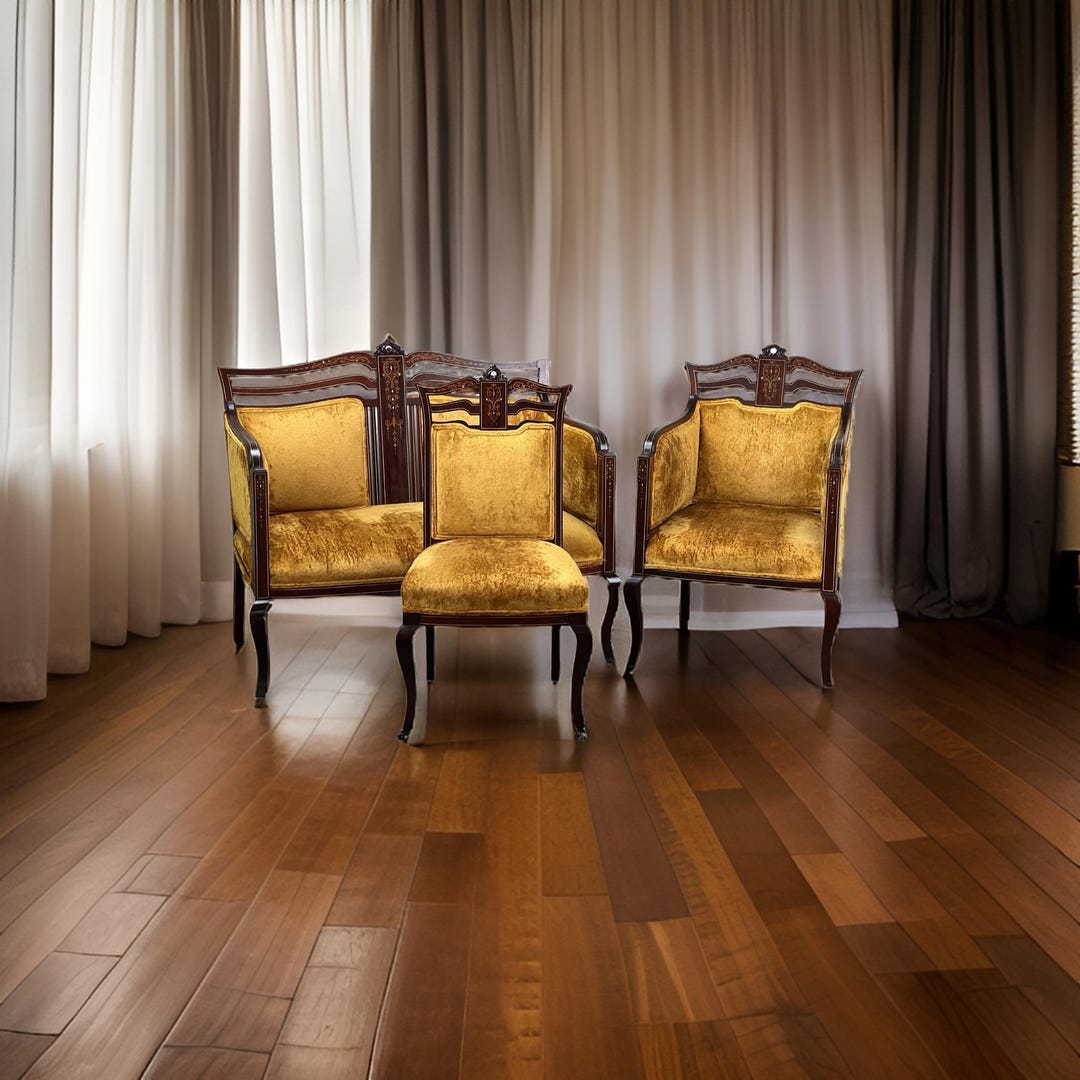 Antique Edwardian Mahogany Inlaid Parlor Set C. 1910 - Etsy