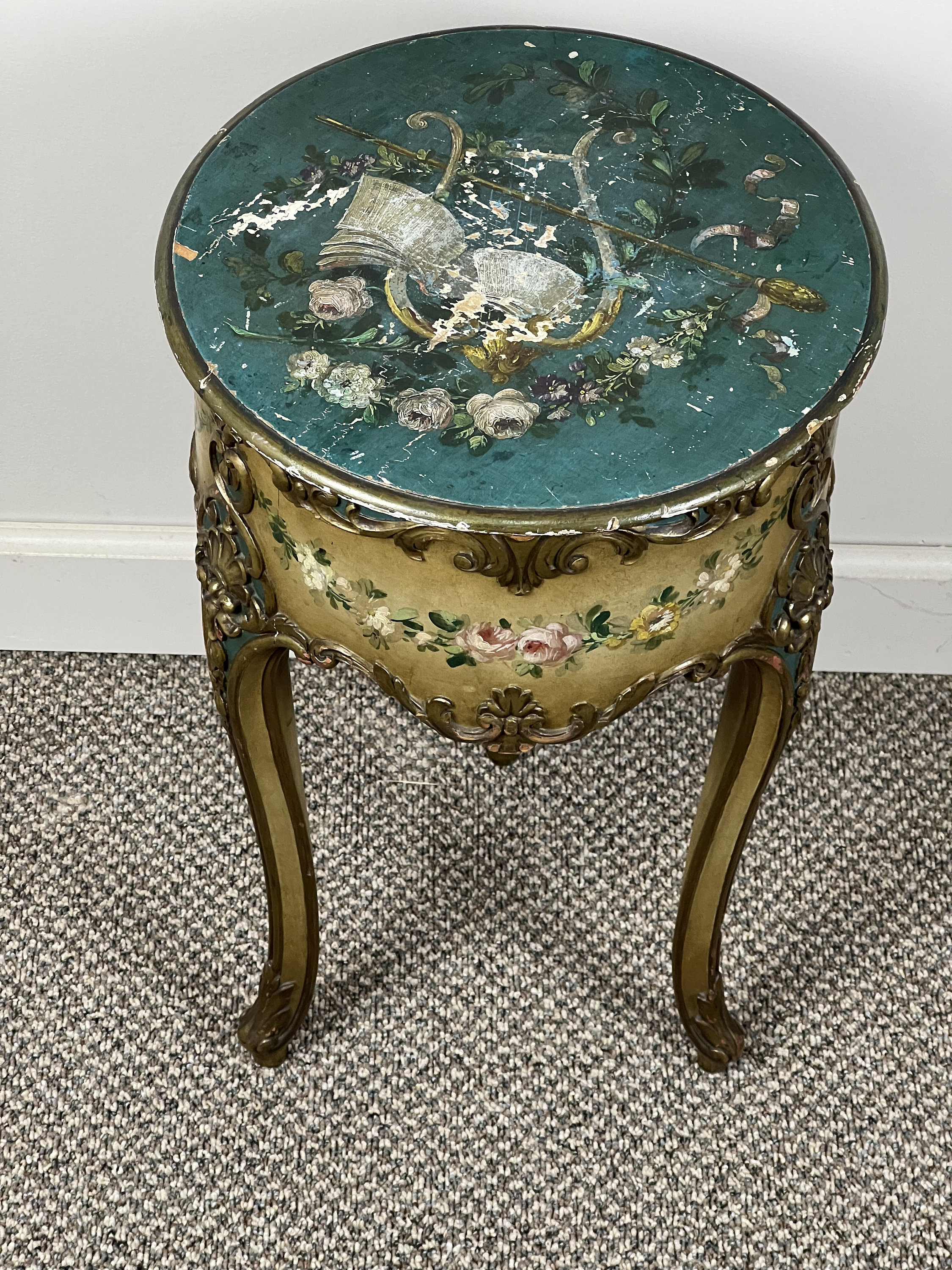 Vintage Paint Decorated French Louis XVI Style Round Accessory Table - Etsy
