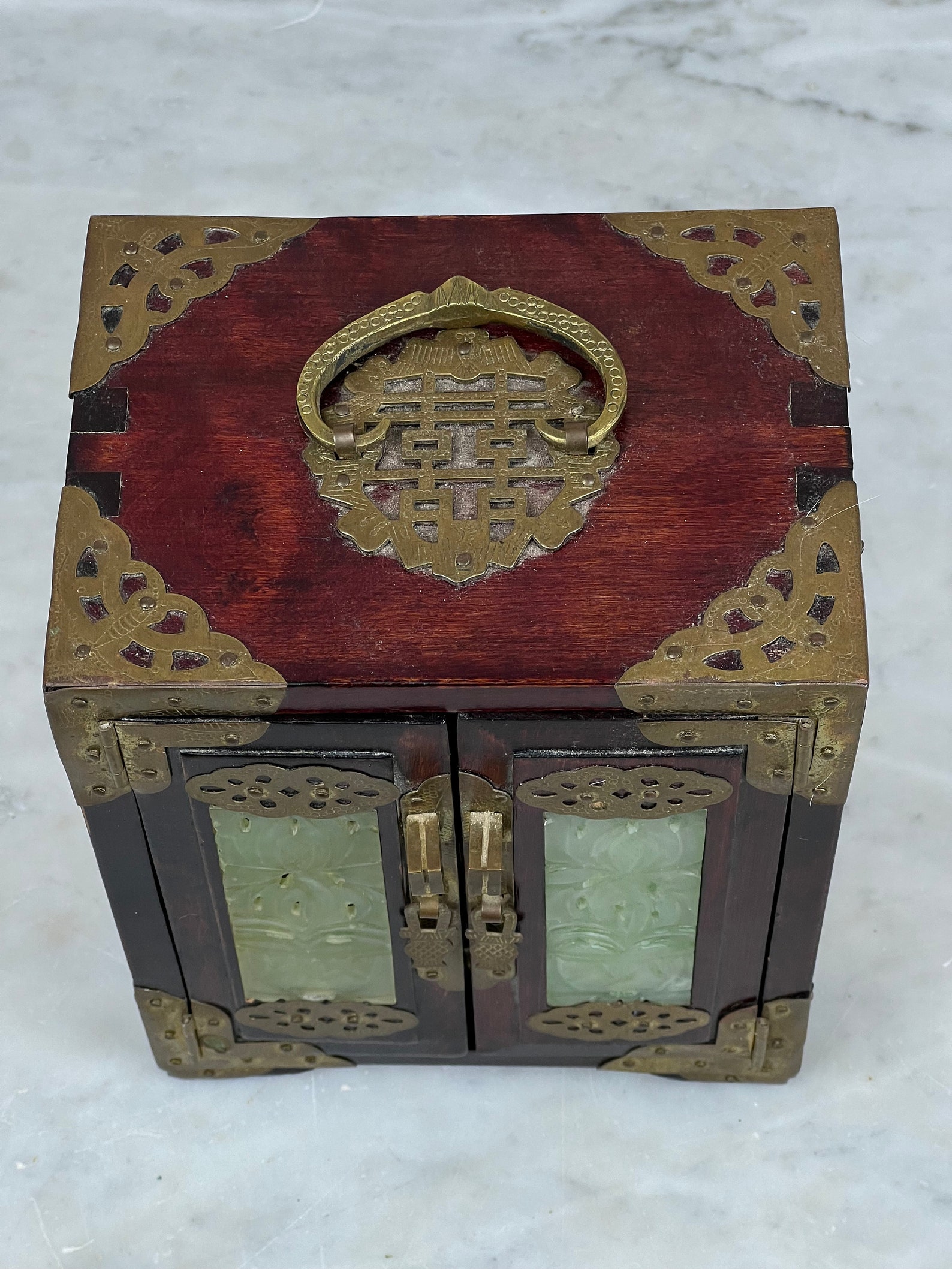 Vintage Asian Rosewood and Jade Diminutive Three Drawer Jewelry Box ...