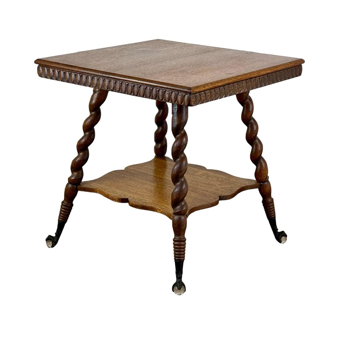 Antique Victorian Oak Lamp Stand With Barley Twist Legs and Ball and ...