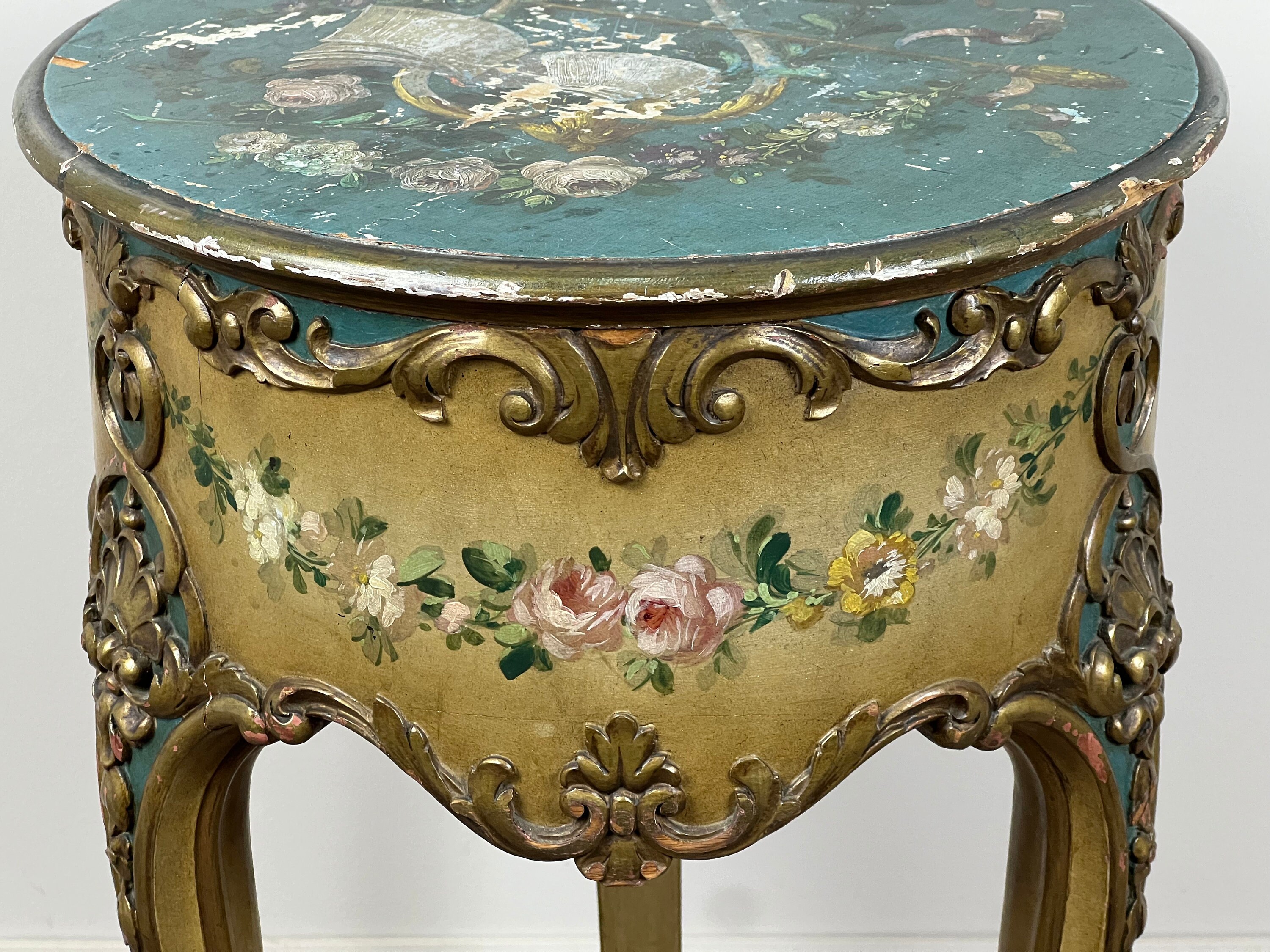 Vintage Paint Decorated French Louis XVI Style Round Accessory Table - Etsy