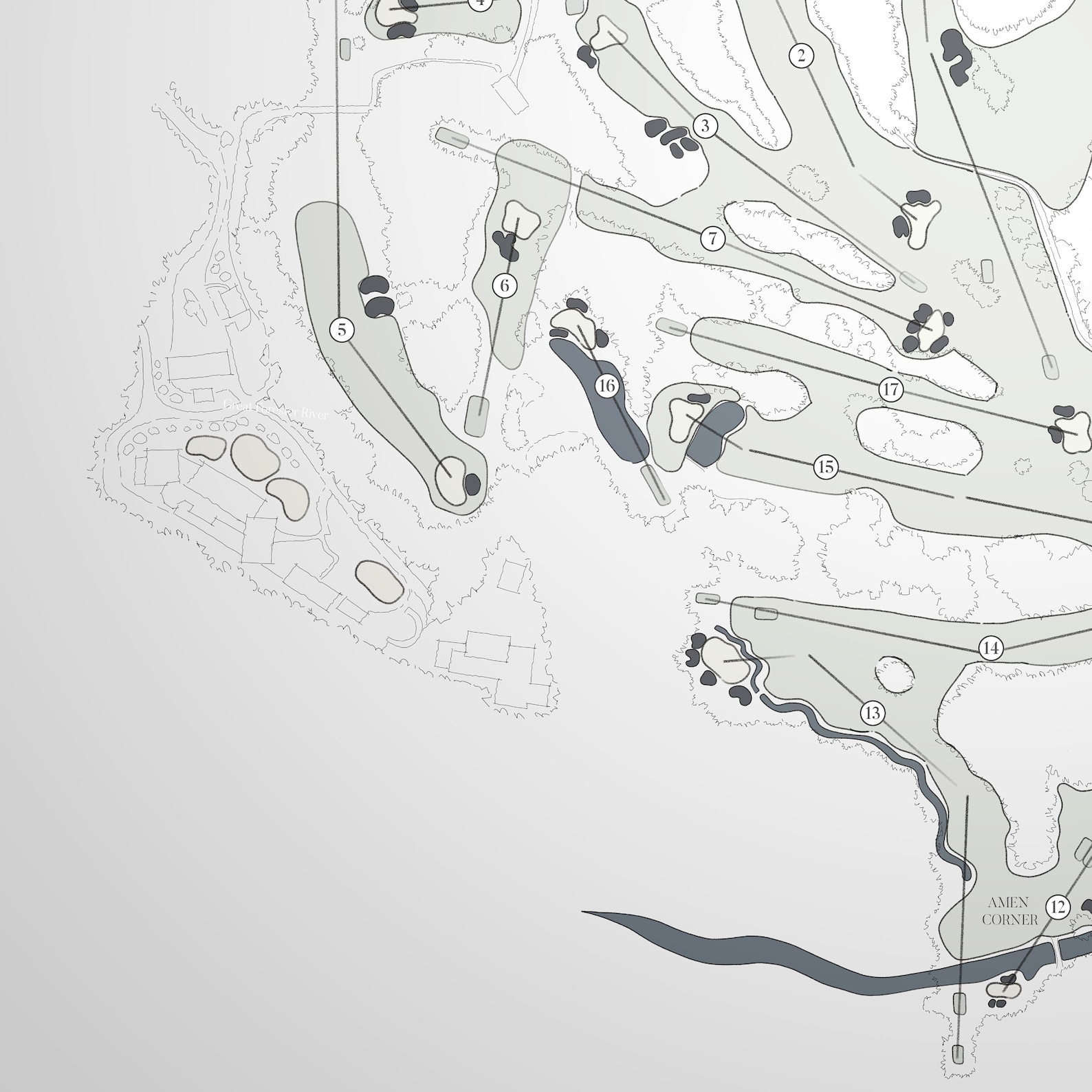 Augusta National, the Masters, Hand Illustrated Golf Course Map ...