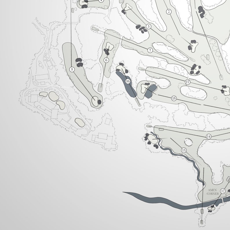 Augusta National, the Masters, Hand Illustrated Golf Course Map ...