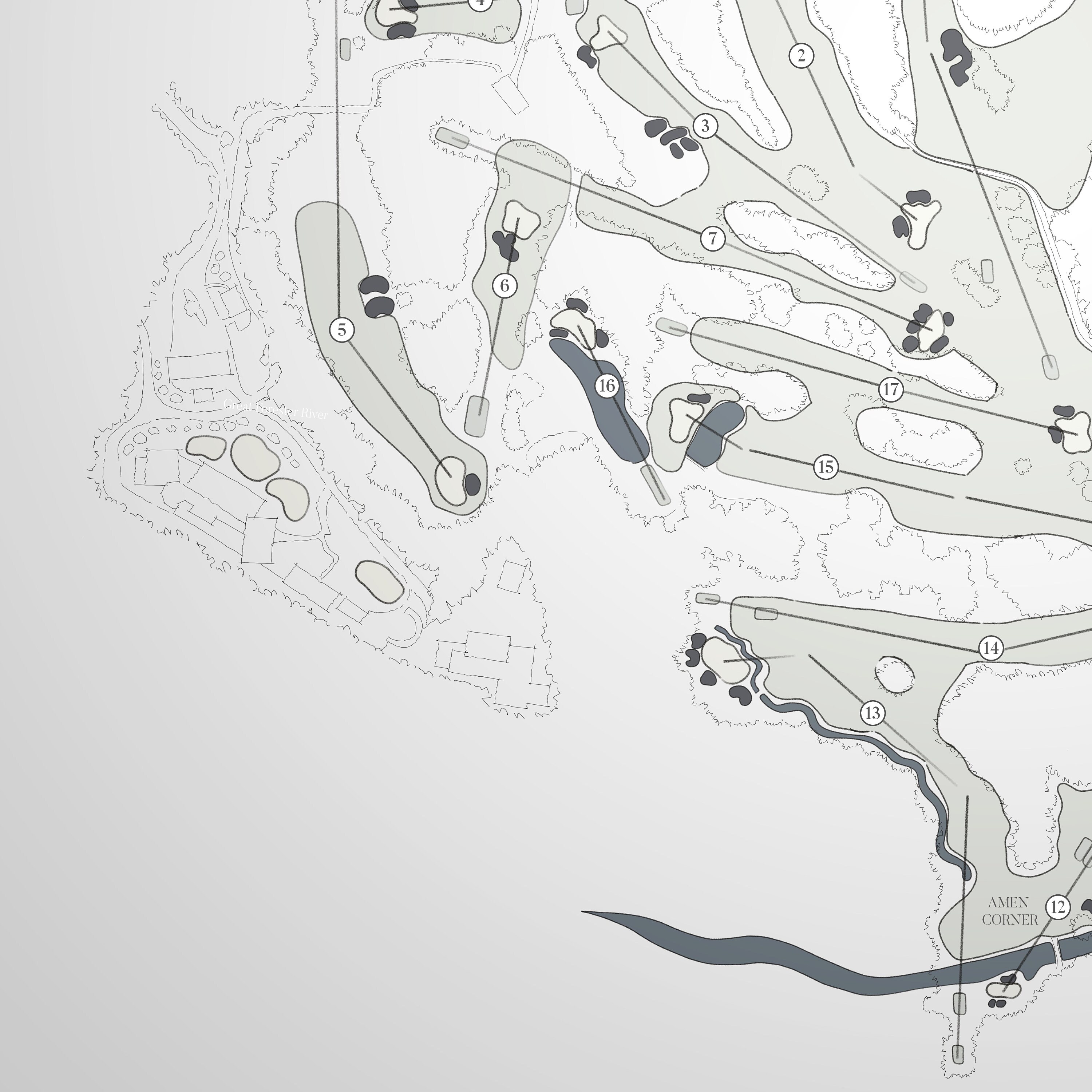 Augusta National, the Masters, Hand Illustrated Golf Course Map ...