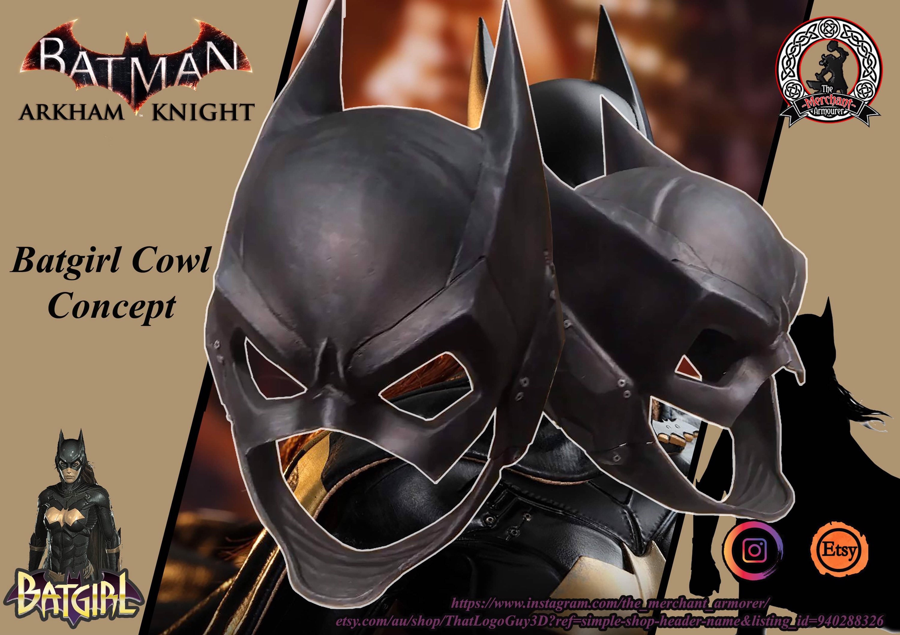 Batgirl Arkham Knight Cowl 1:1 scale wearable | Etsy