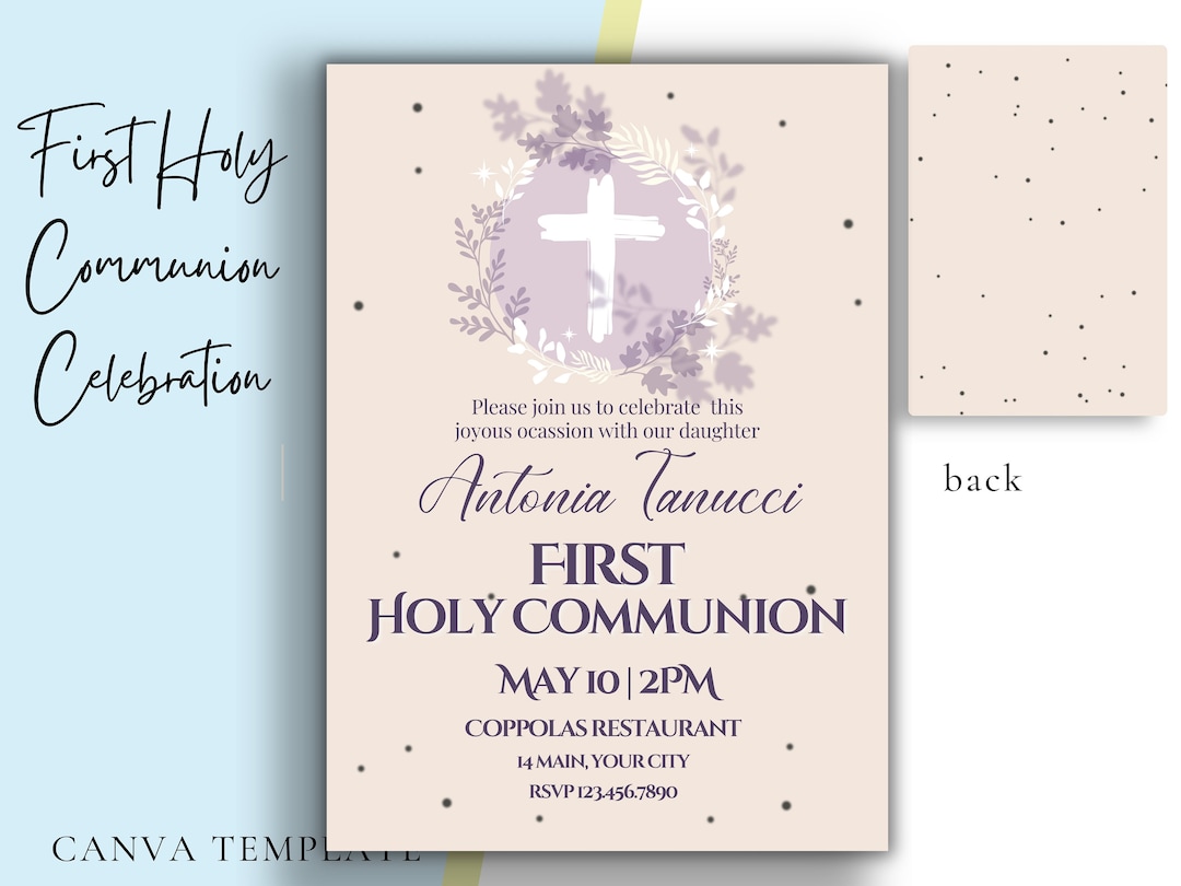 First Holy Communion Girl Invitation Digital Canva Template Editable ...