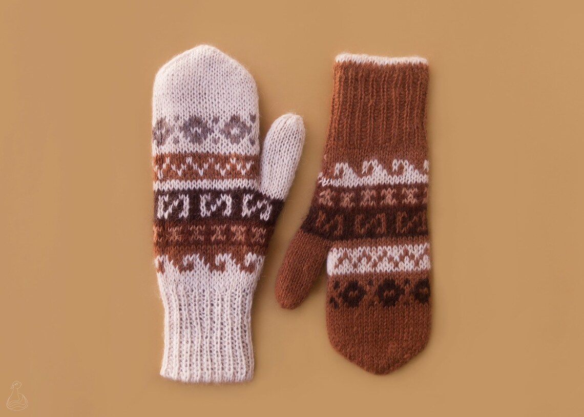 Hand-knitted Alpaca Mittens | Reversible Fair Isle Winter Gloves - Etsy