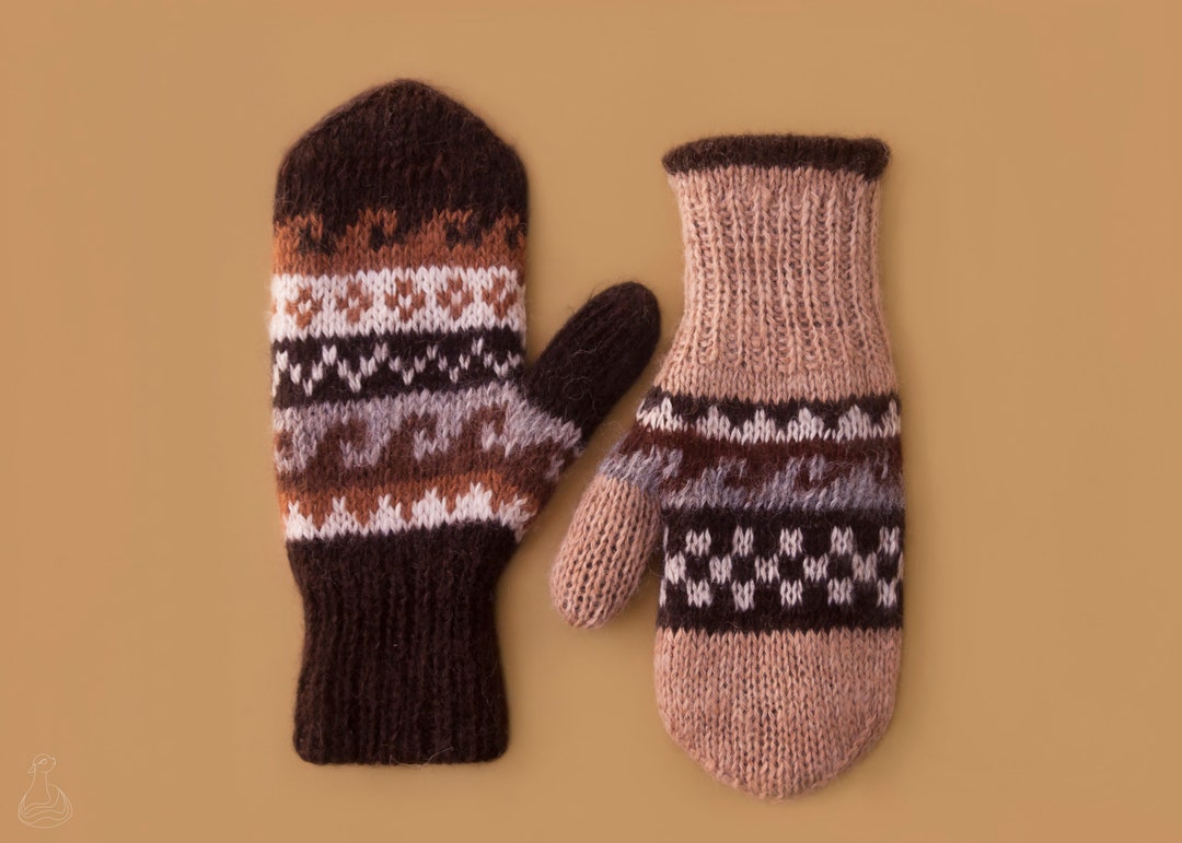 Hand-knitted Alpaca Mittens | Reversible Peruvian Winter Gloves - Etsy