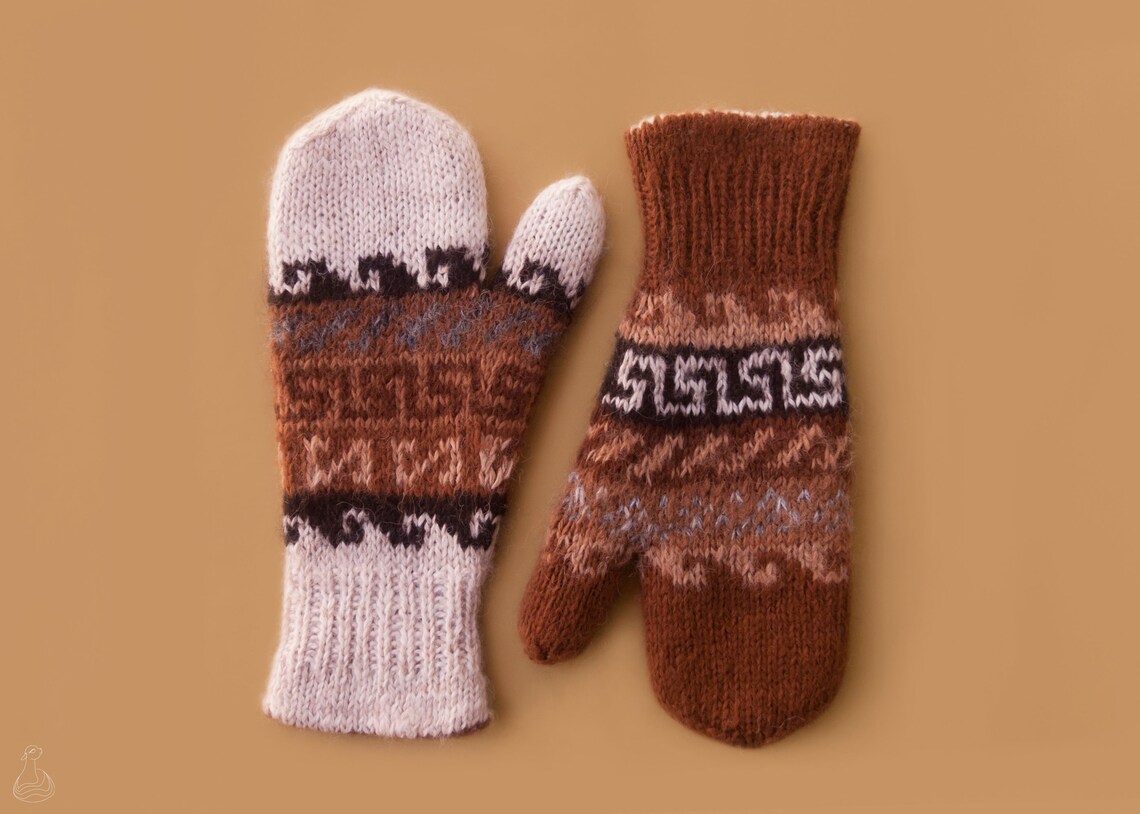 Hand-knitted Alpaca Mittens | Reversible Fair Isle Winter Gloves - Etsy