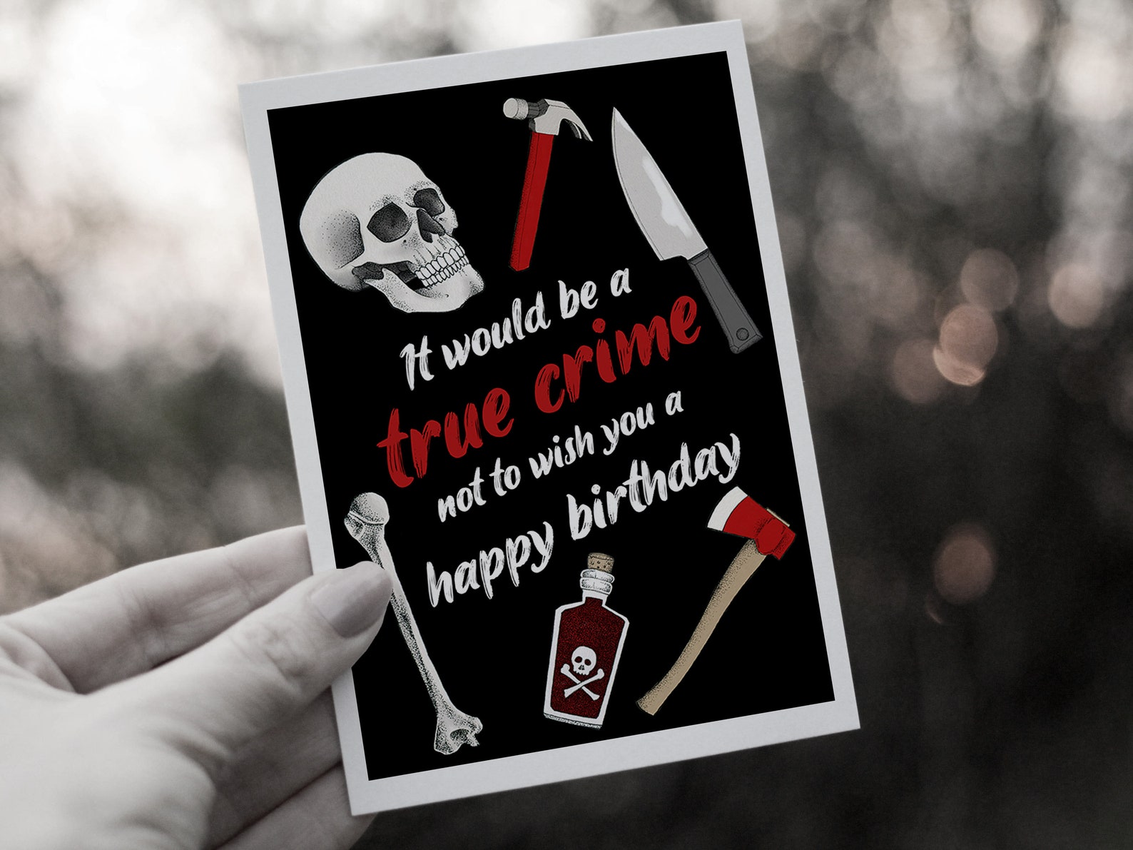 True crime birthday card creepy greetings card skull card | Etsy