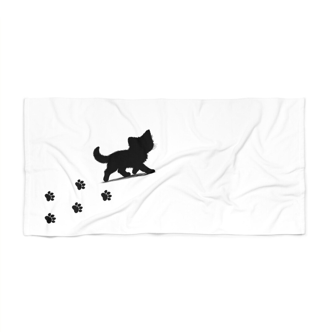 Black Paw Print Cat Walk Pattern Beach Towel - Etsy
