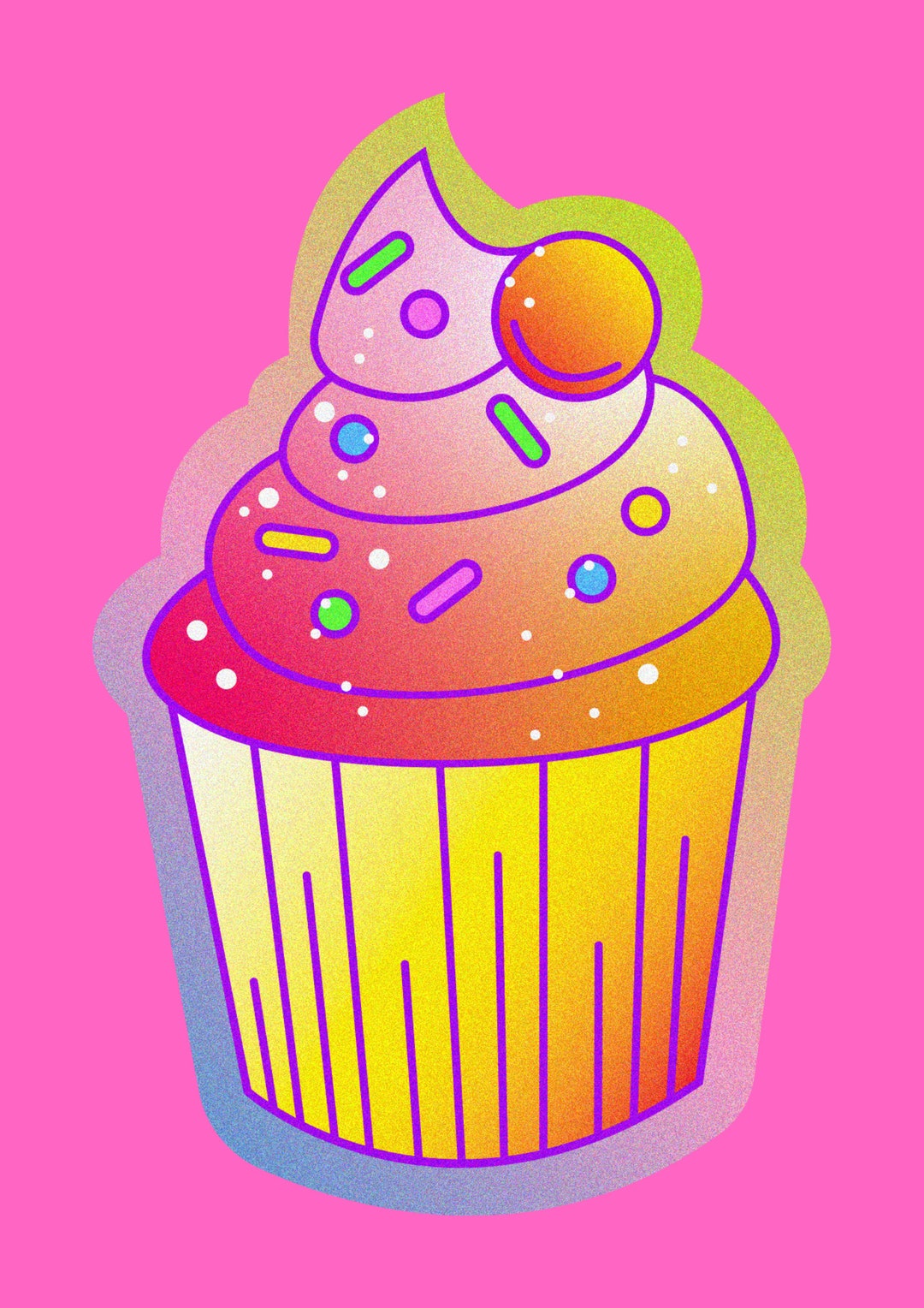 Cupcake Digital Art Pretty in Pink Neon Art Screen Saver - Etsy