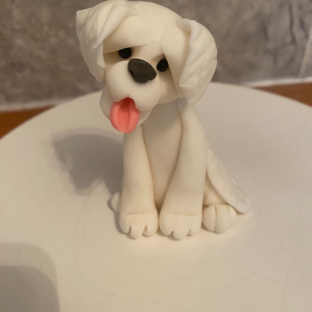 Edible White Fondant Sugarpaste Puppy Dog Cake Topper Personalise Your ...