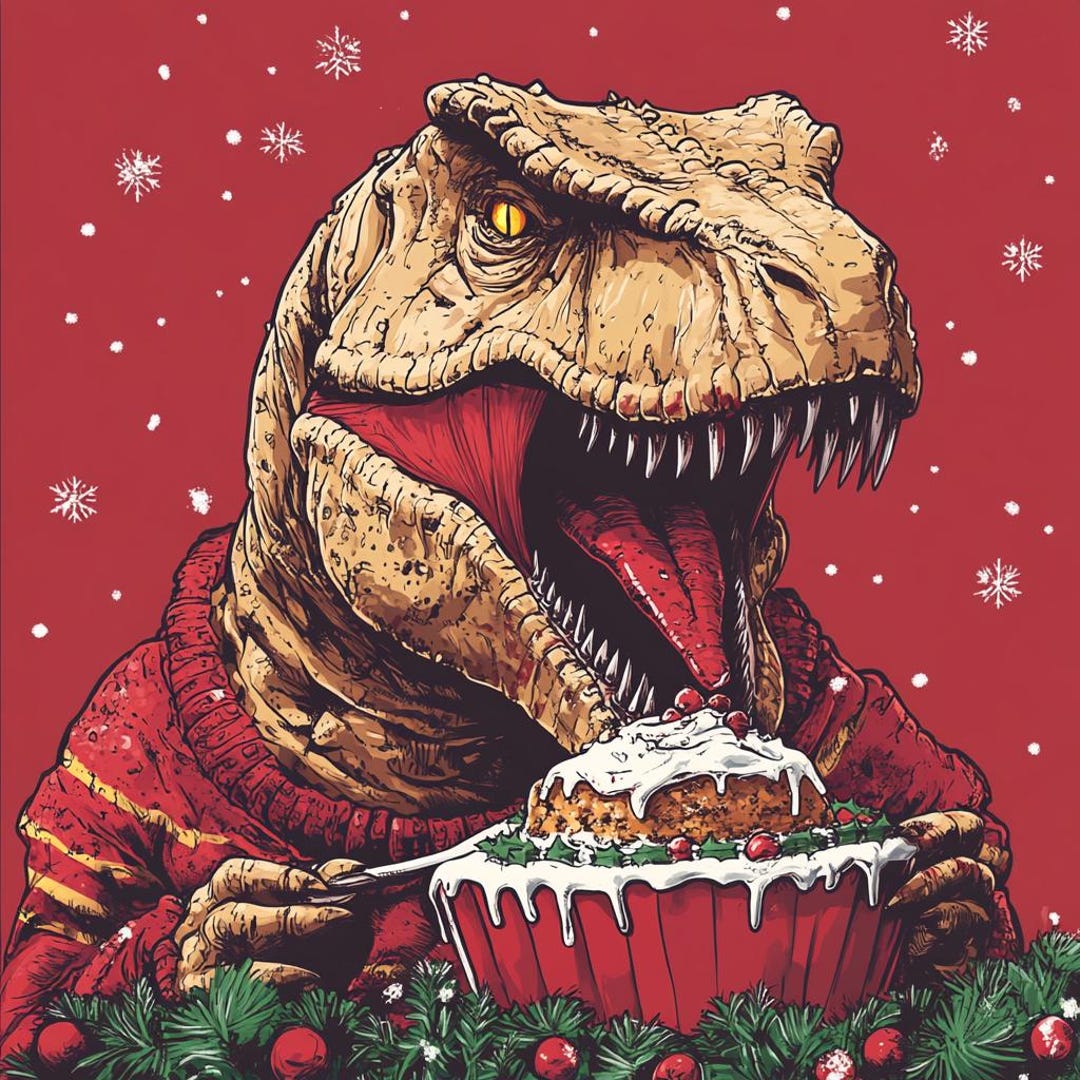 Christmas Jumper Dinosaur T-rex Eating Cake Funny Christmas Image for ...