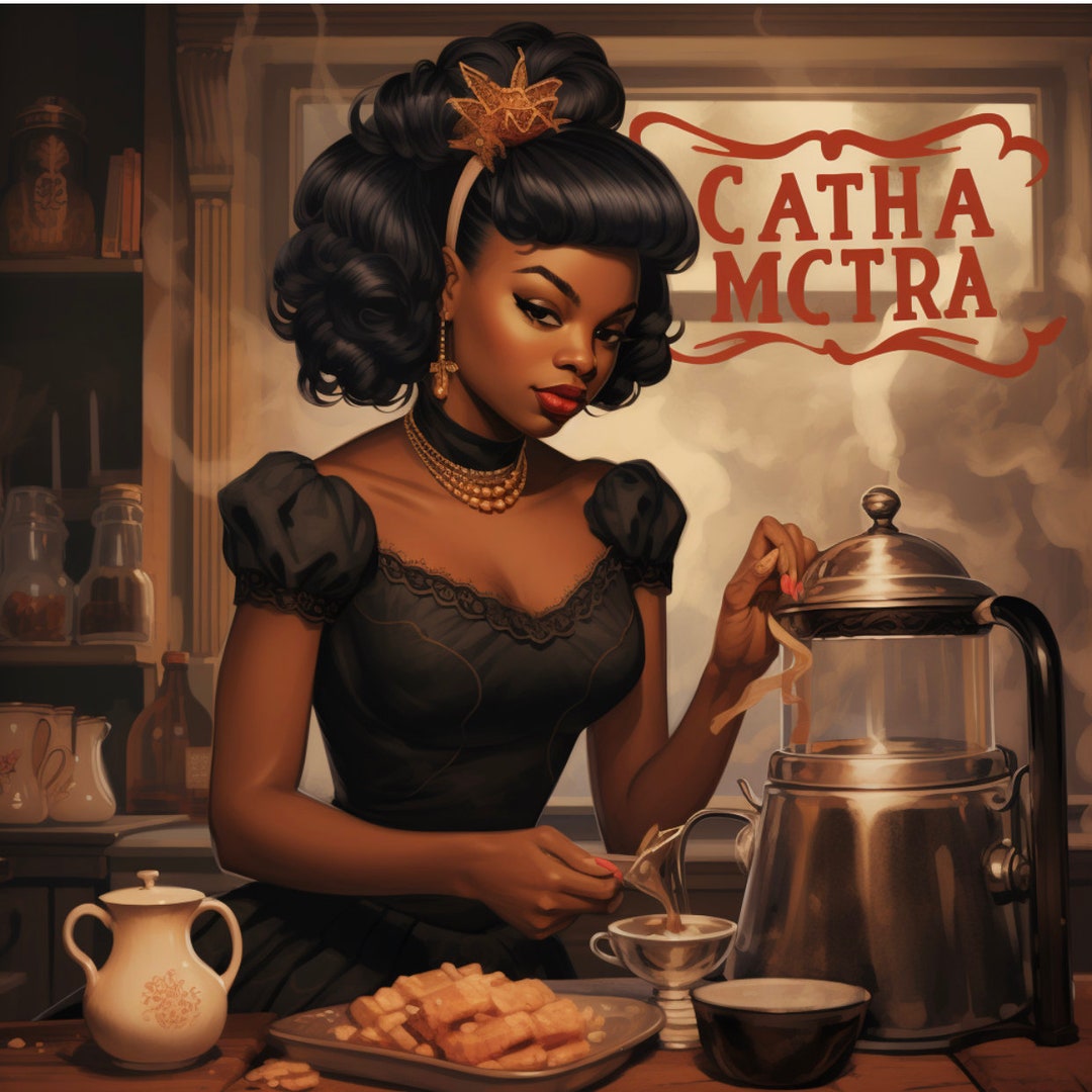 Digital Print of A Black Pin up Girl Making Coffee - Etsy