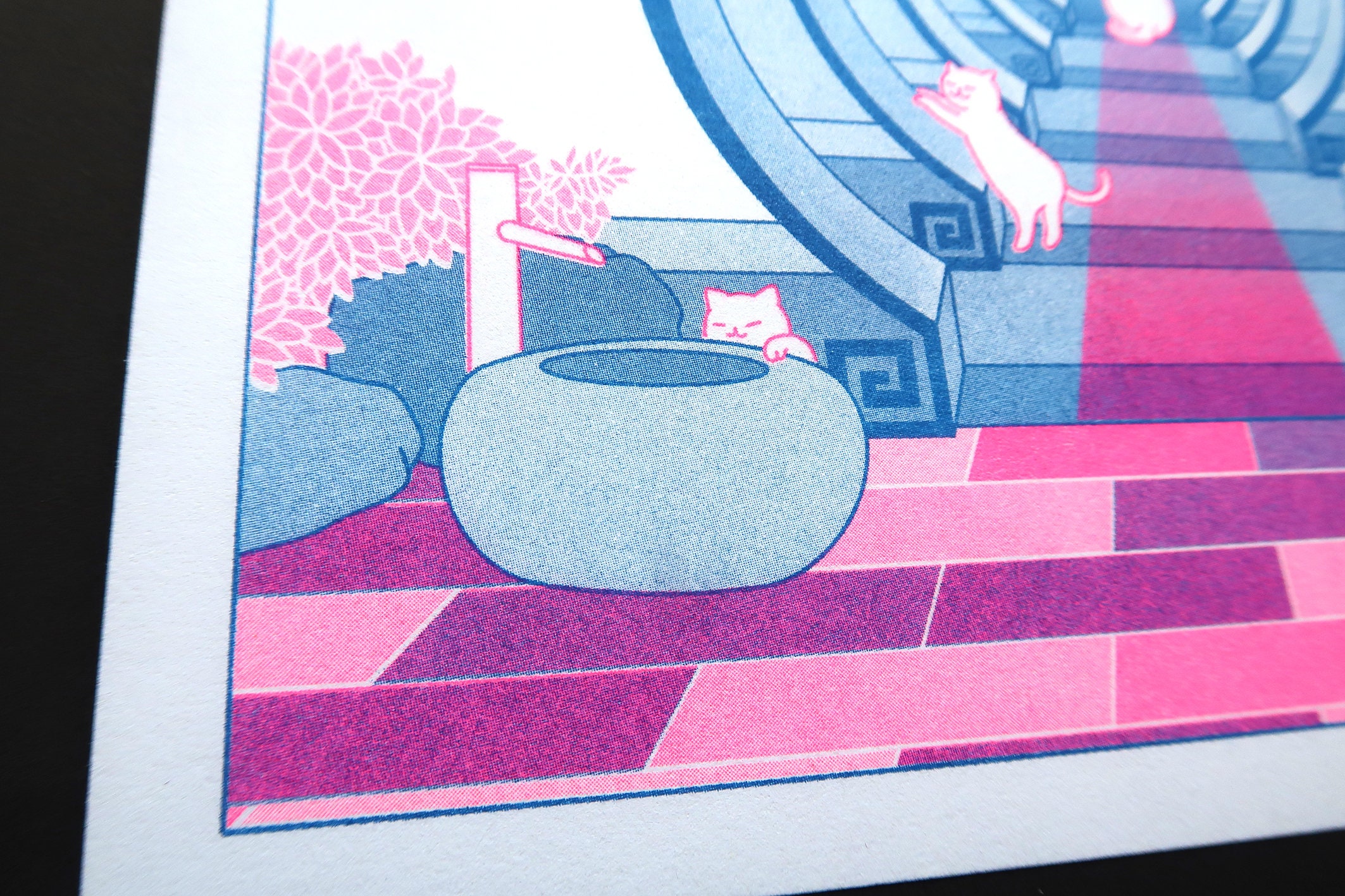 Risograph Cats Garden Illustrated Poster, Limited Edition, Riso Print, Poster Nature, Original ...