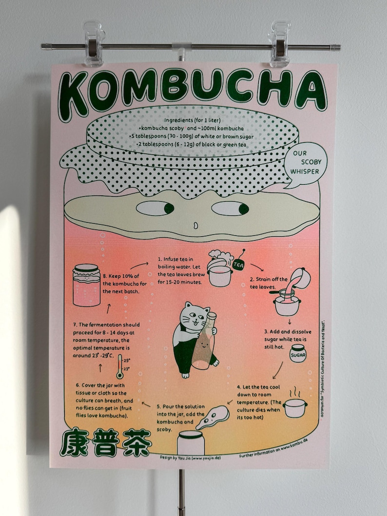 Kombucha Riso Print A3 Poster, Kombucha Recipe Poster, Kitchen Decor - Etsy