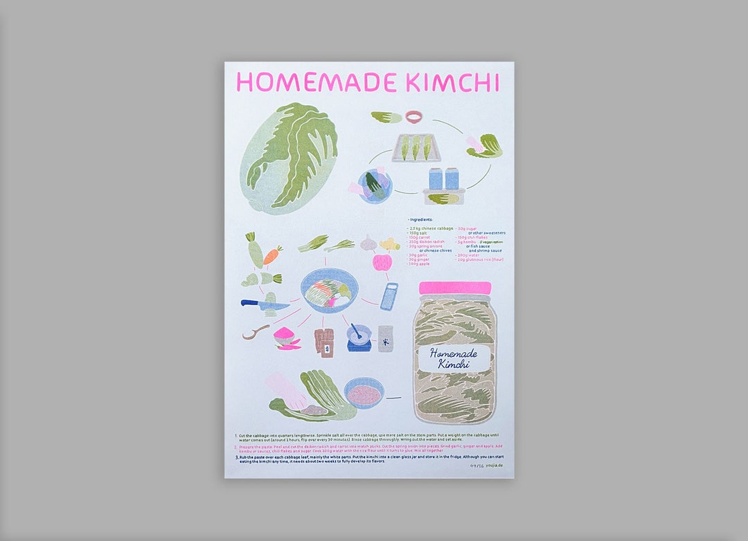 Kimchi Recipe Poster, Kimchi Risodrucken A3 Poster, Veggie Artwork ...