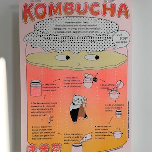 Kombucha Riso Print A3 Poster, Kombucha Recipe Poster, Kitchen Decor - Etsy
