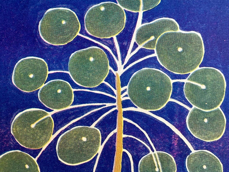 Pilea Peperomioides Riso Print Poster A4 Limited Edition, Risograph ...