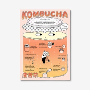 Kombucha Riso Print A3 Poster, Kombucha Recipe Poster, Kitchen Decor - Etsy