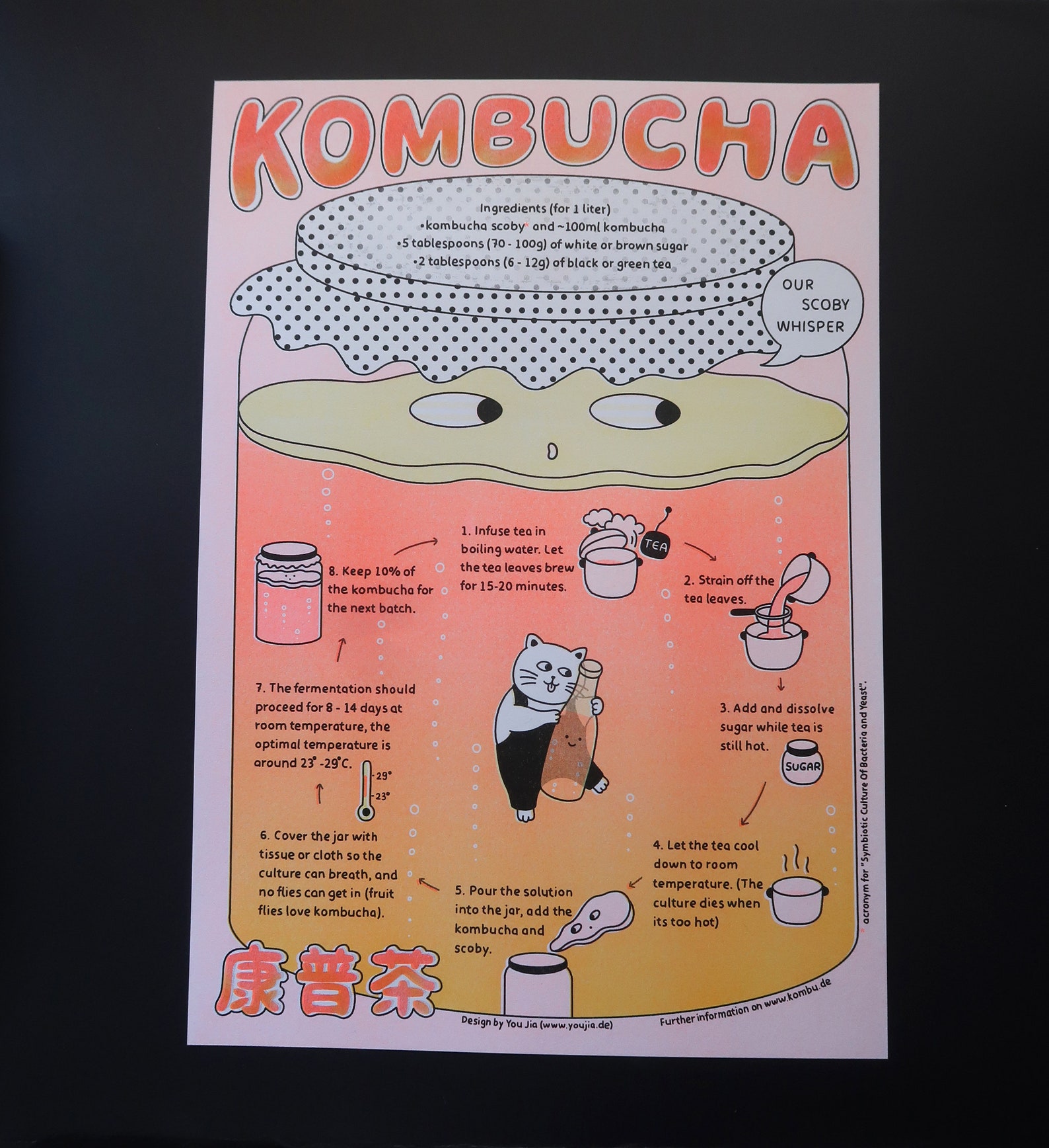 Kombucha Riso Print A3 Poster Kombucha Recipe Poster Kitchen - Etsy