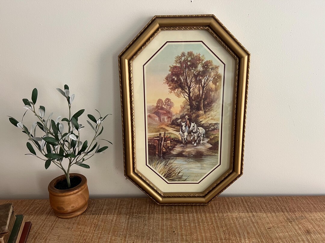 Vintage Gold Octagon Farm W/horses Heading Out to the Fields Sign ...