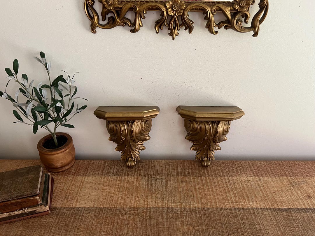 Vintage Gold Ornate Homco Wall Shelves Set of 2 - Etsy