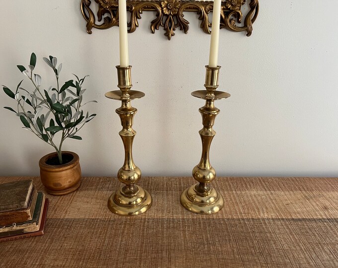 Vintage Brass Tall Candlesticks Set of 2 - Etsy
