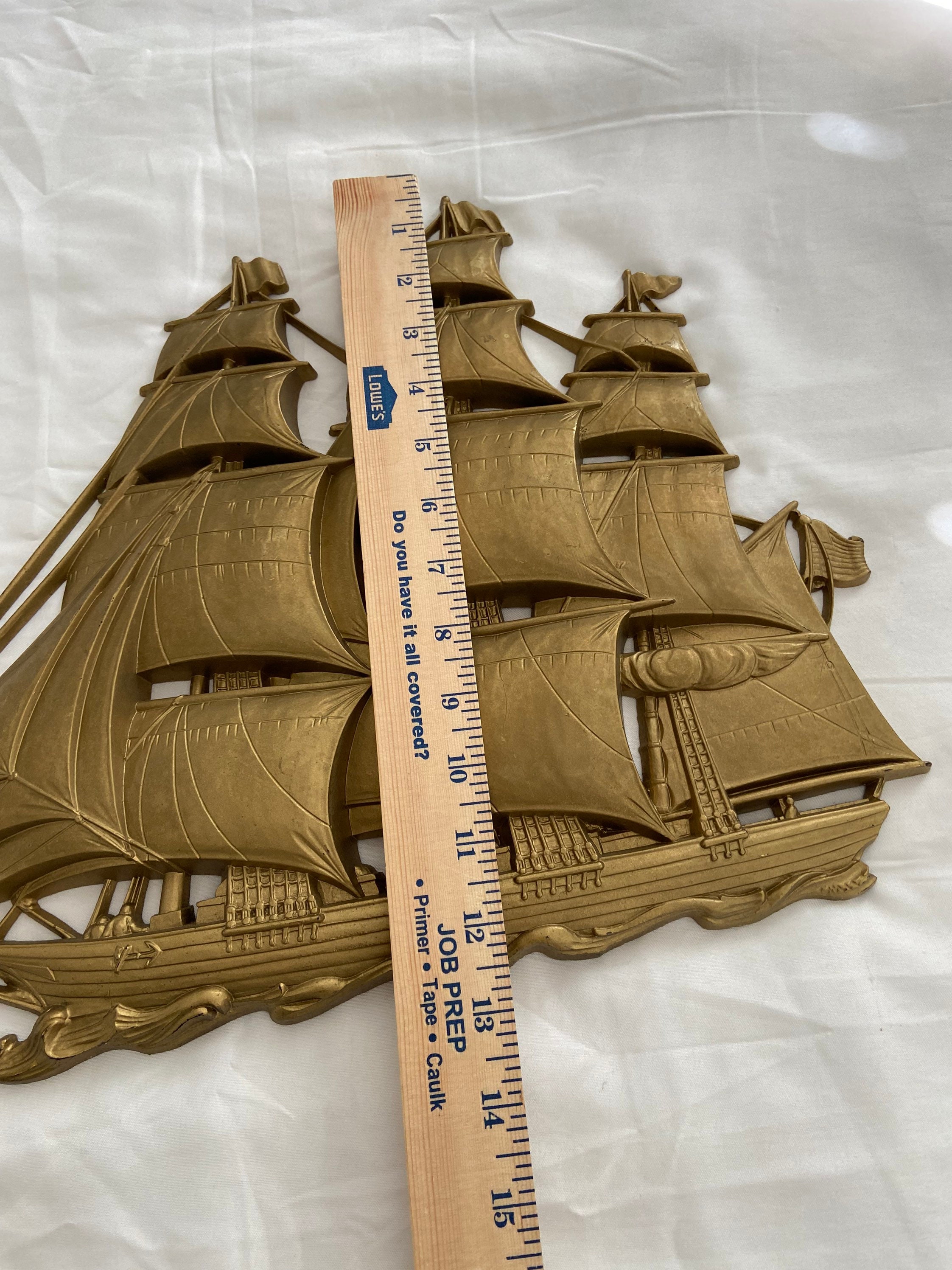 Sculpture Vessels Mid Century Large Syroco Gold Wall Decor Sailing Ship ...