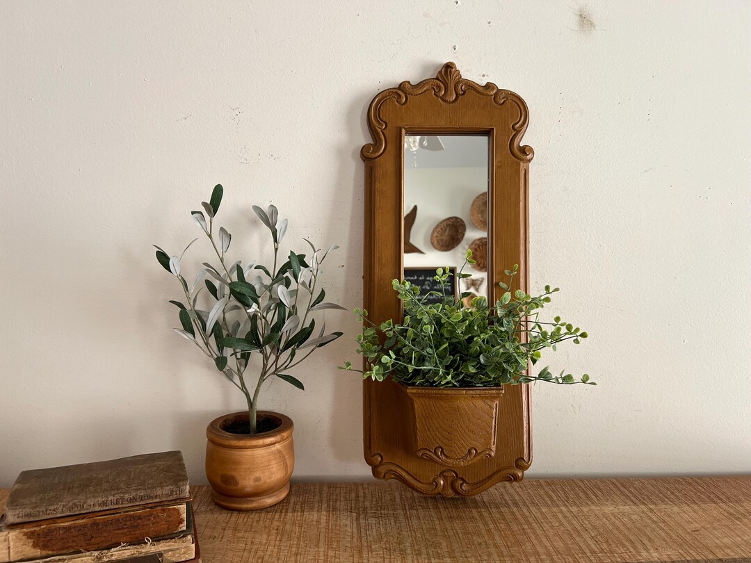 Vintage Brown Faux Wood Mirror Wall Planter - Etsy