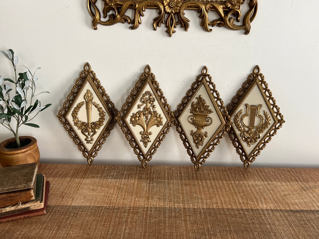 Vintage Gold Ornate Dimond Shape Homco Wall Plaques Set of 4 - Etsy