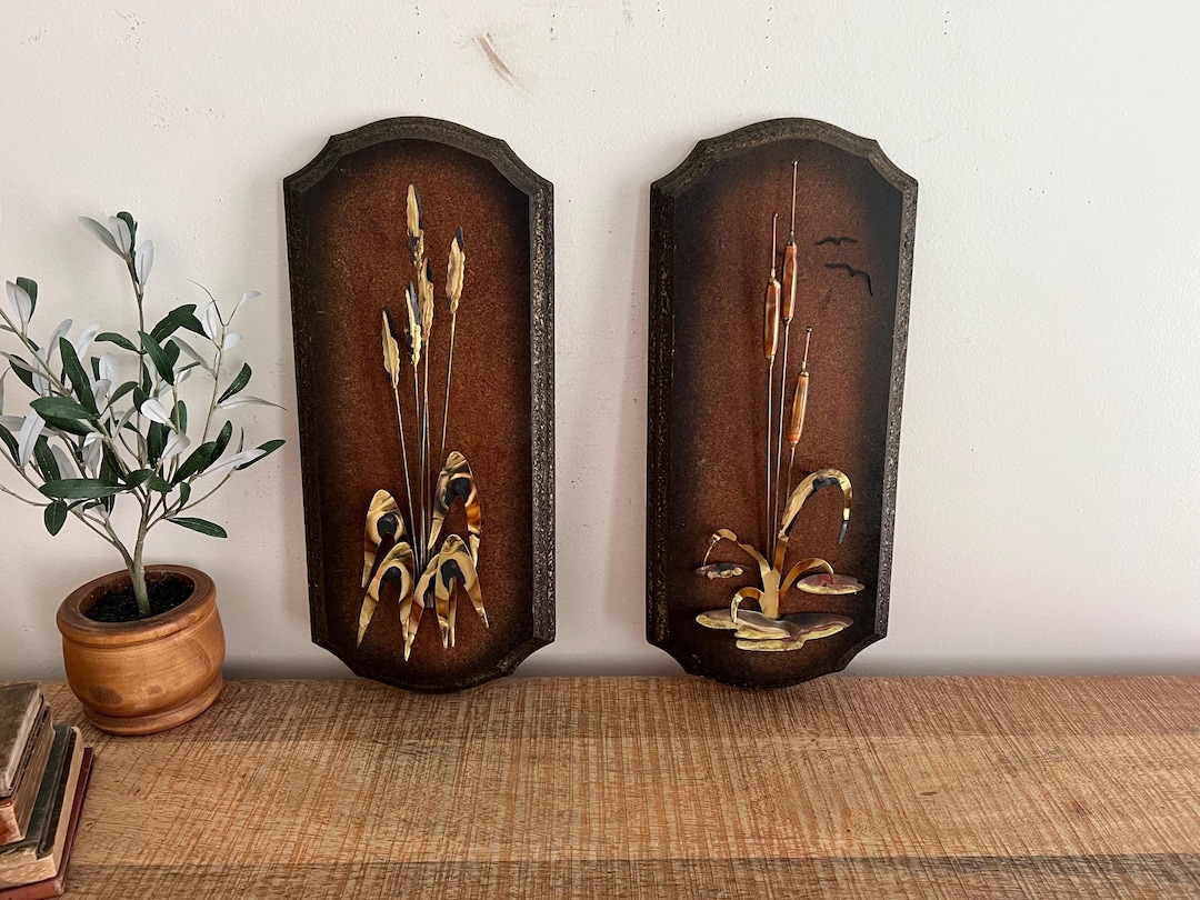 Vintage Cattails Wall Plaques Decor Set of 2 - Etsy