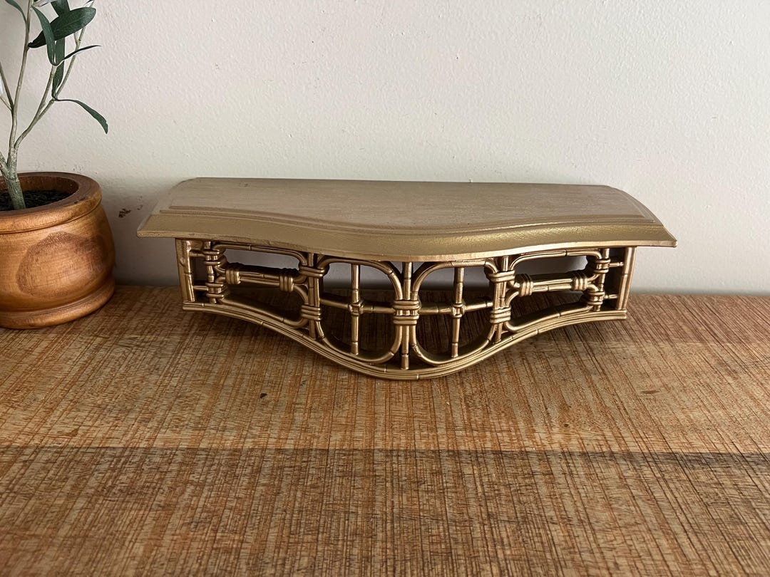 Vintage Gold Faux Wood Bamboo Rattan Homco Wall Shelf - Etsy