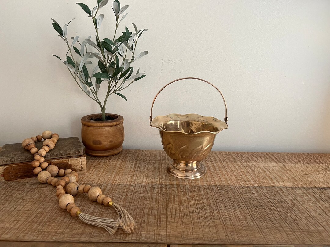 Vintage Solid Brass Basket With Handle - Etsy