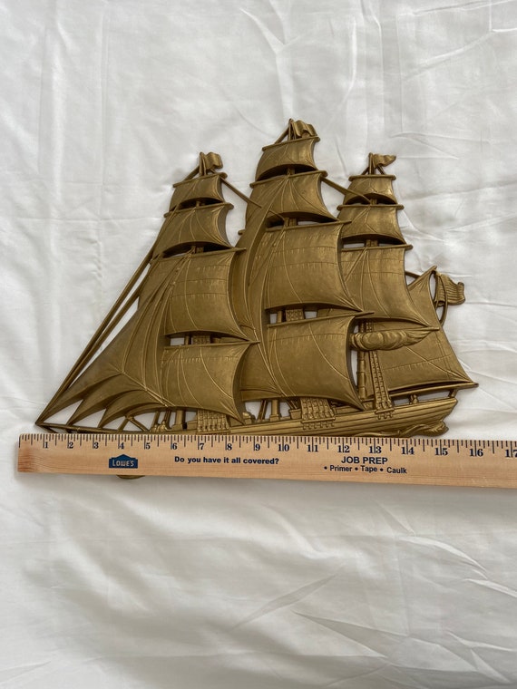 Sculpture Vessels Mid Century Large Syroco Gold Wall Decor Sailing Ship ...