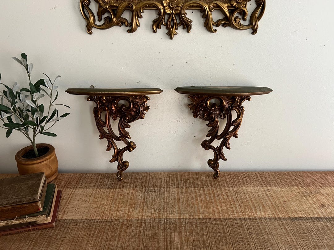 Vintage Gold Ornate Syroco Wood Wall Shelves Set of 2 - Etsy
