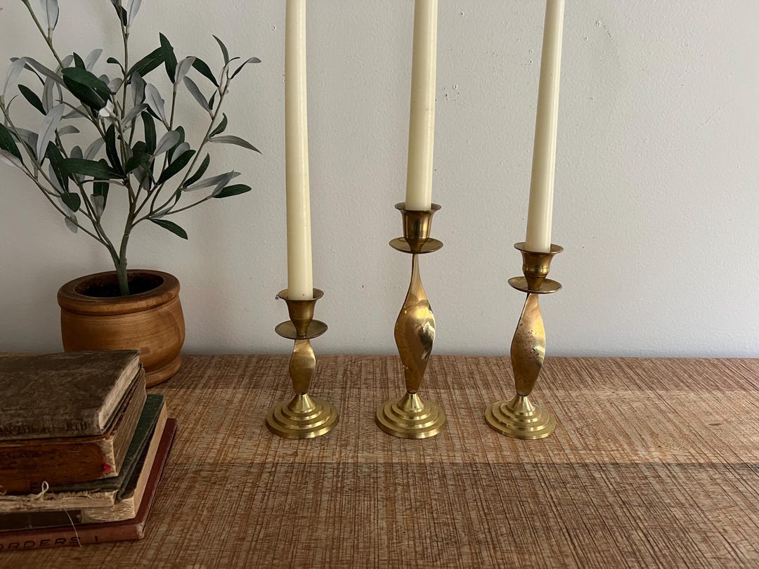 Vintage Brass Spiral Candlesticks Set of 3 - Etsy
