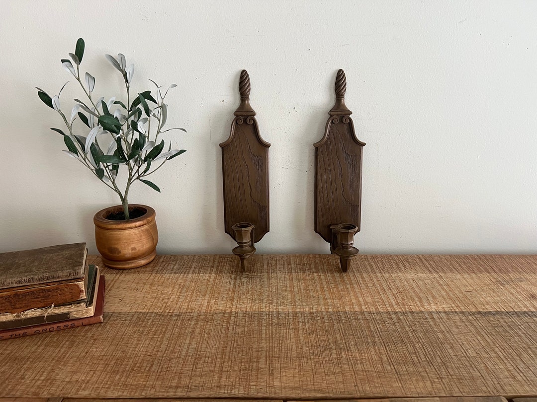 Vintage Faux Wood Sconces Set of 2 - Etsy